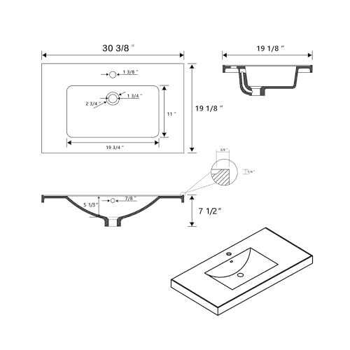 JPND 30" Bathroom Vanity with Sink Combo, Wall Mounted Vanity Base Cabinet with Single Hole Sink and Two Soft Close Drawers, Handle-Free Design, White (Faucet and Drain not Included)