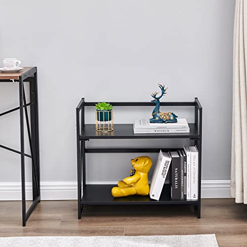 FurnitureR Folding Bookshelf 2 Tiers Bookcase Multifunctional Plant Flower Stand No Assembly Shoe Rack Stackable Shoe Shelf Storage Organizer for Entryway Hallway Closet, 23.6 X 11.8 X 19.6 Inches