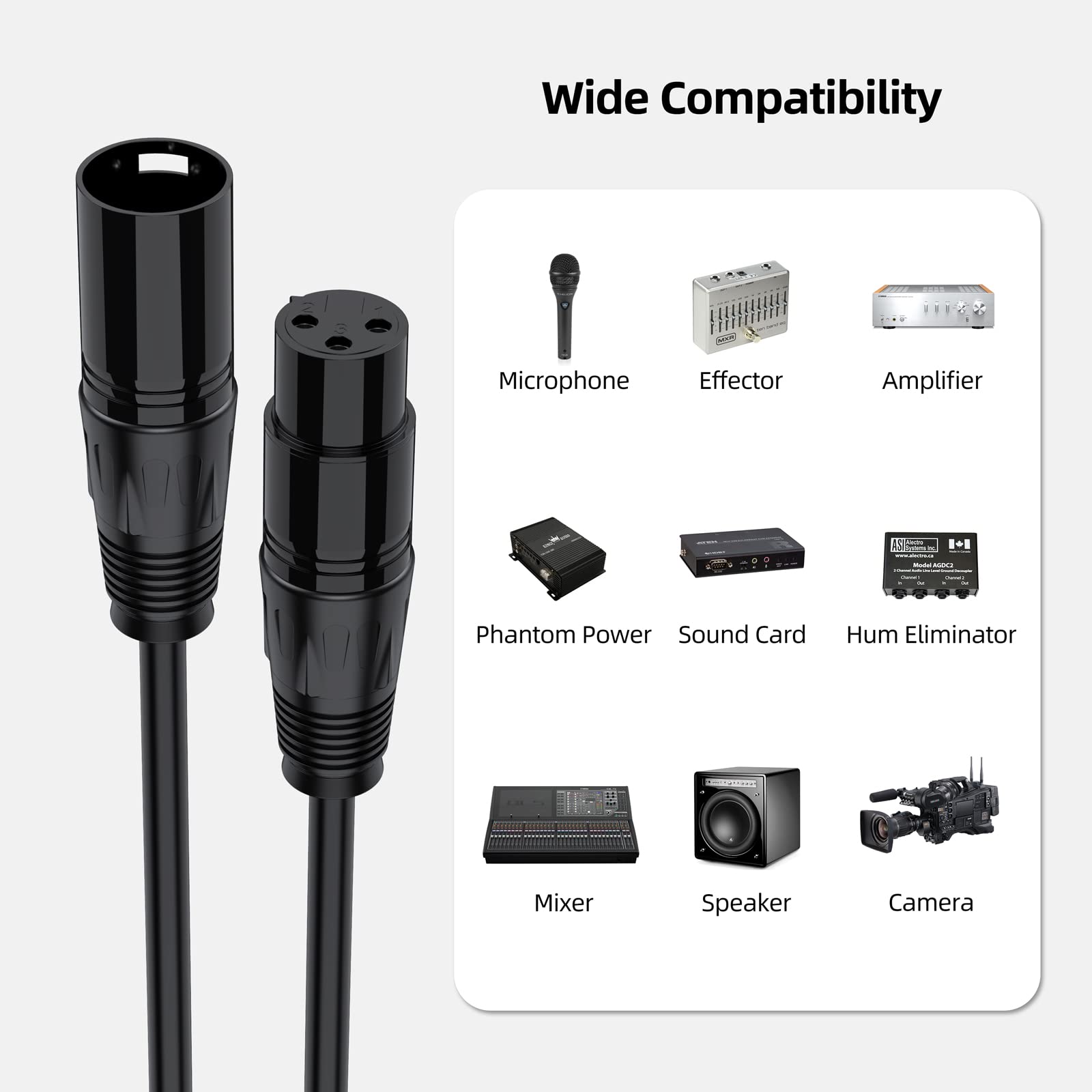 DteeDck XLR Cable 6ft, XLR Microphone Cable 3 Pin Male to Female, XLR to XLR Balanced Mic Cord for Microphone Speakers Mixer and Pro Devices