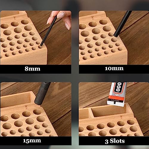NahNah Leather Craft Tool Holder, 98 Holes Professional Wooden Leathercraft Stand Organizer with 3 Slots, Leather Tool Holder for Making Punch Tools Storage 10.62×5.9 in