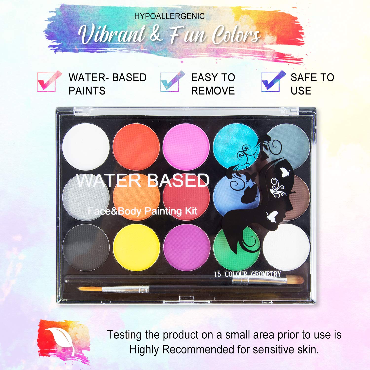 Face Paint Kit, 15 Colors Face Painting Kit with 4 Stencils 2 Brushes Professional Face Body Paint for Parties Halloween Makeup Cosplay
