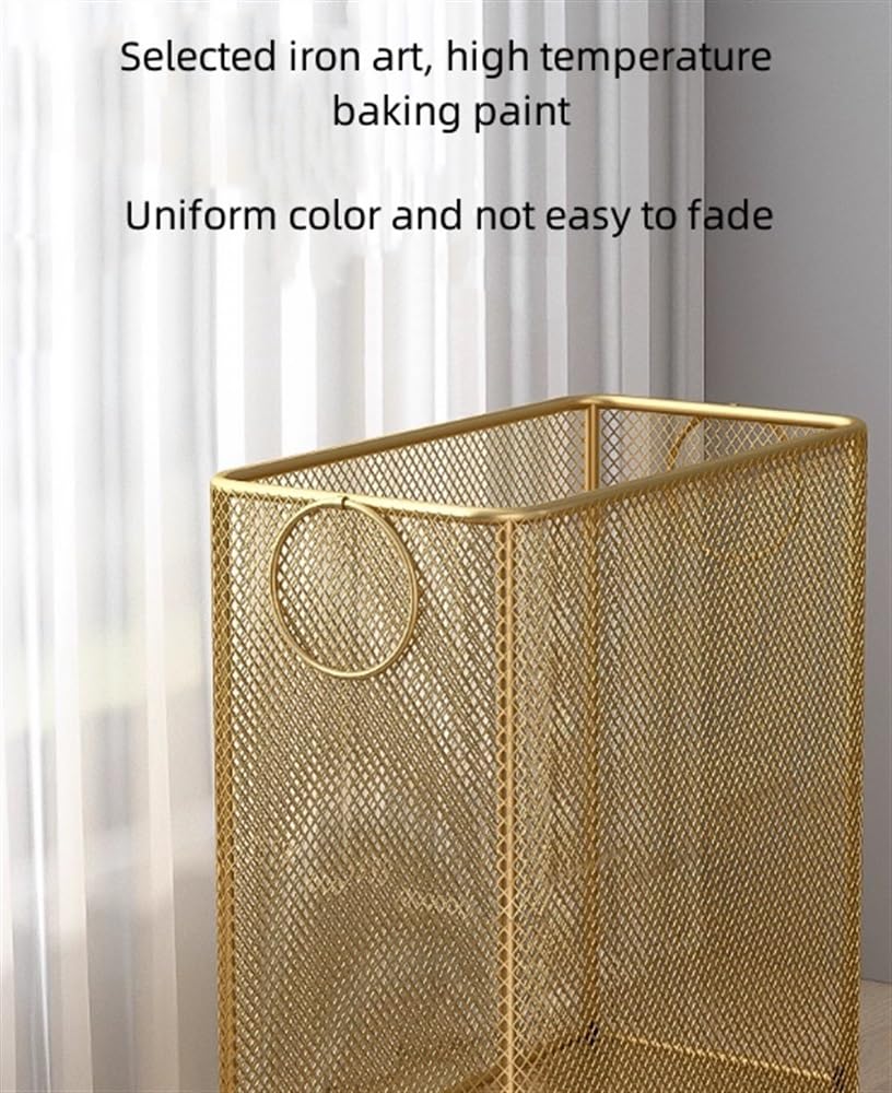 Laundry Hamper with Handles & Rolling Wheels, Metal Laundry Basket with Wheels, Light Luxury Style Laundry Hamper, for Bathroom,Laundry Room(Size:16.9 * 9.1 * 17.7in) (Color : Gold)