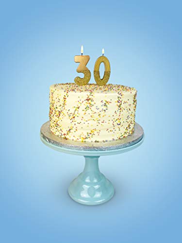 Talking Tables Glitter Number Candle-Premium Quality Cake Topper Decoration Pretty, Sparkly for Kids, Adults, 30th Birthday Party, Anniversary, Milestone, Height 8cm, 3", Gold 3