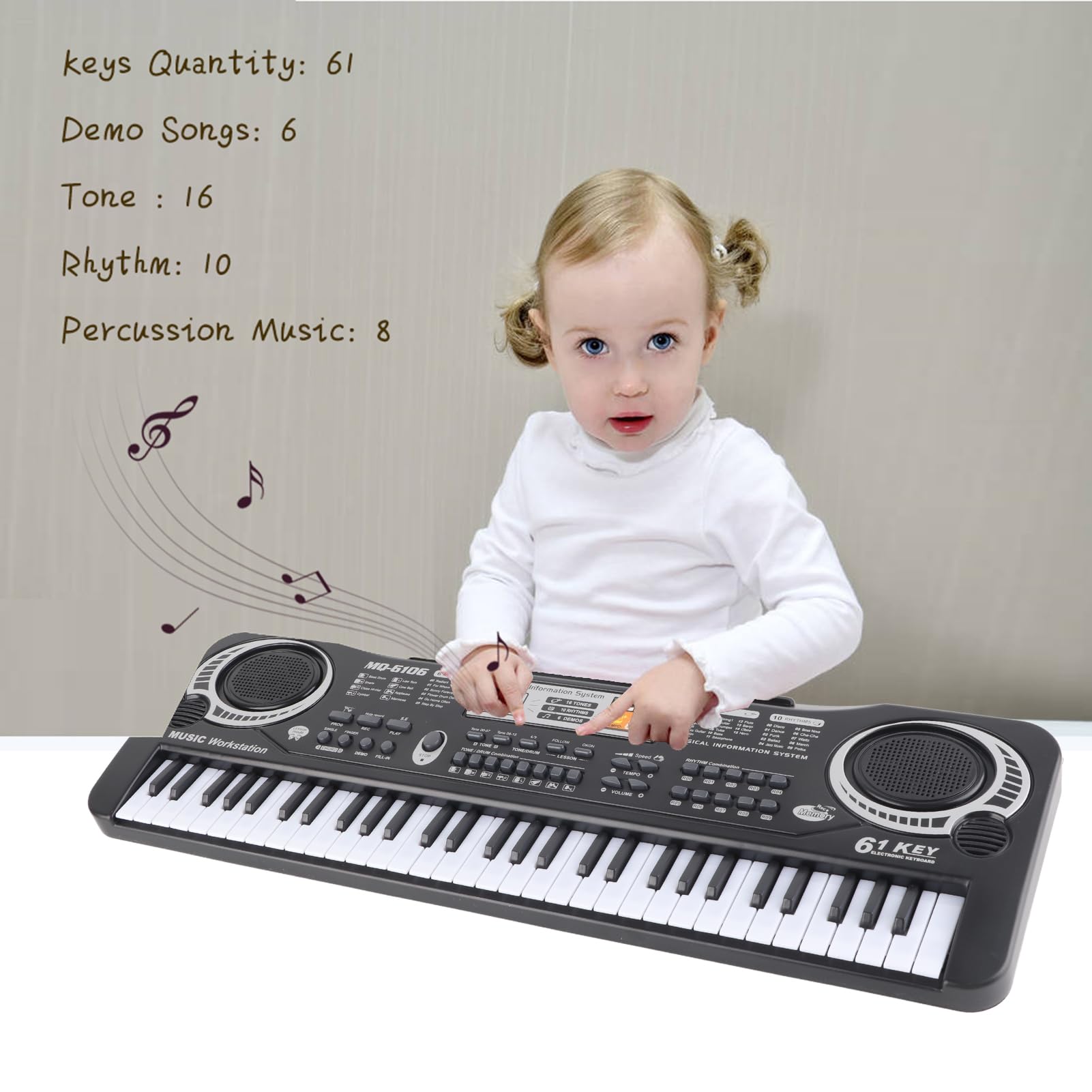Electronic Keyboard Piano, Portable 61-Key Electric Digital Piano With Microphone, USB Cable, US Plug Charger Piano Keyboard