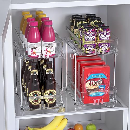 NIHEHAG 2 Tier Clear Under the Sink Organizer-Slide-Out Bathroom Cabinet Organizer With Hook/Cup/Dividers Acrylic Under Bathroom Sink Organizer and Storage for Medicine, Kitchen, Pantry, Cabinet