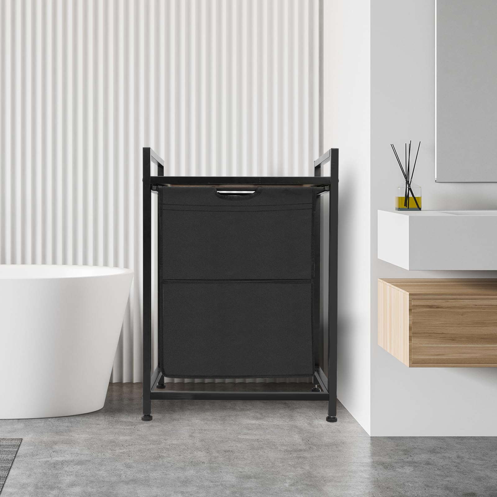 Laundry Hamper 3 Section, 3 Bag Laundry Sorter Organizer, Laundry Basket with Pull-Out and Removable Oxford Fabric Laundry Bags for Clothes Storage, Brown and Black