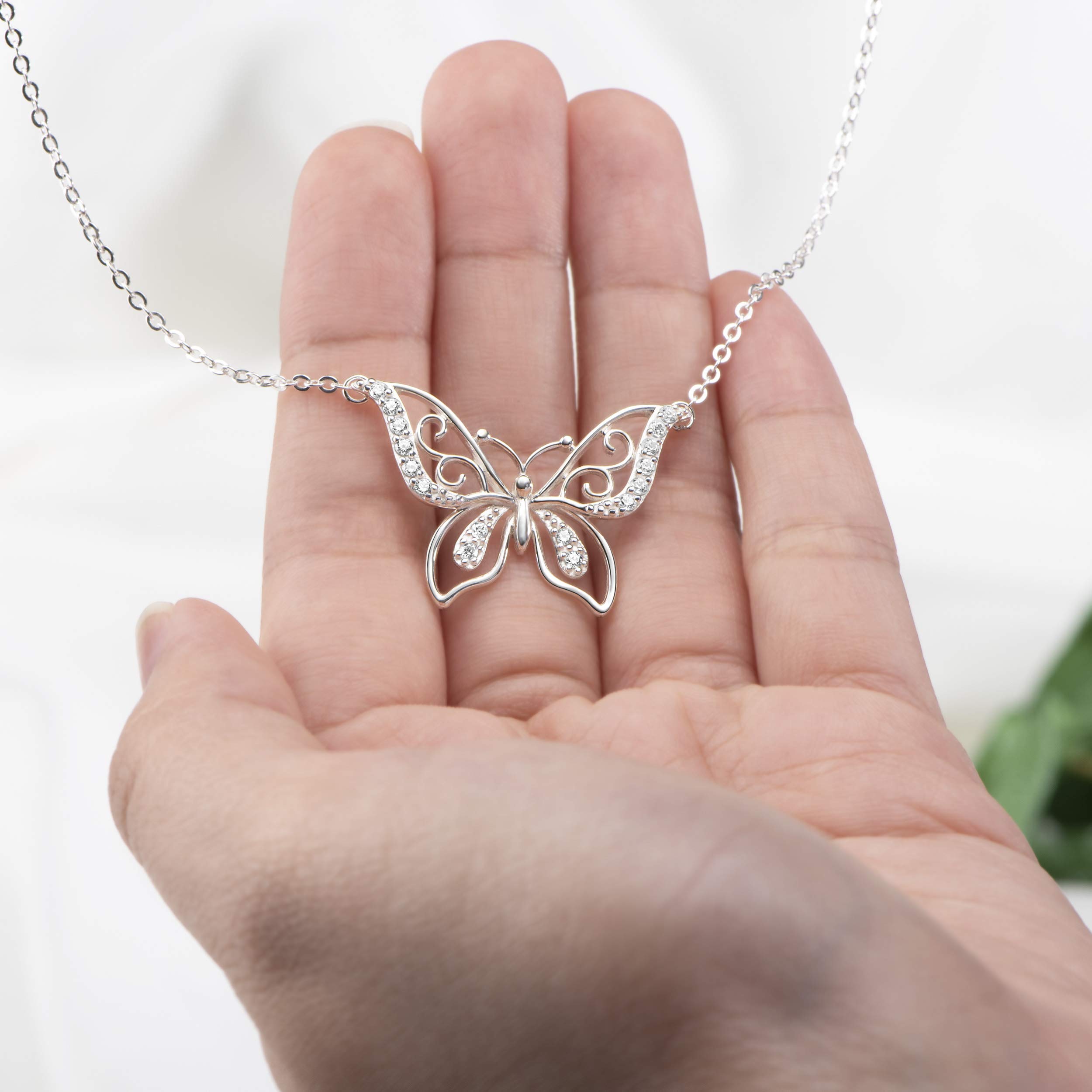 ELEGANZIA Butterfly Necklaces for Women Sterling Silver Jewelry Sparkling Cubic Zirconia for Girlfriend Mom