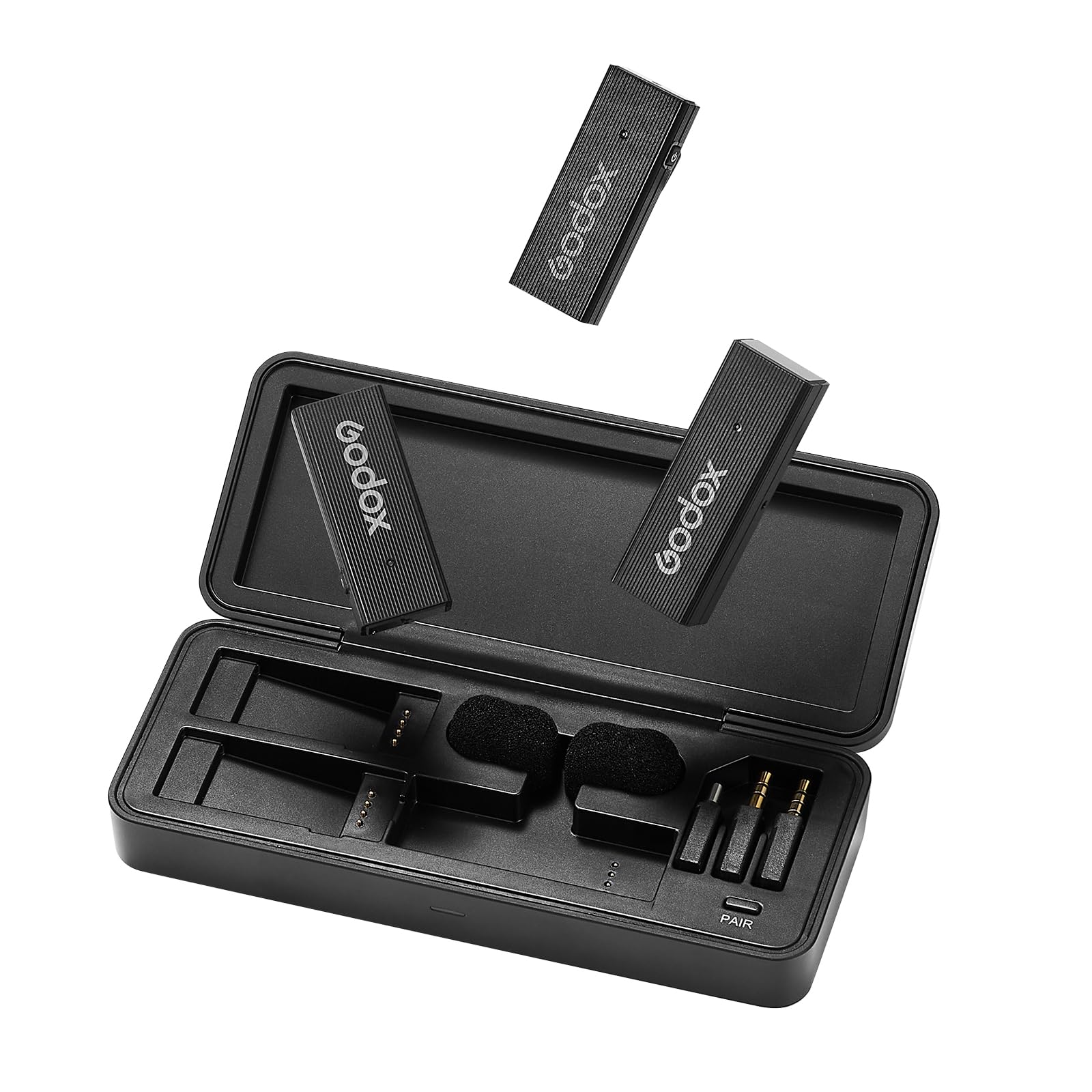 GODOX MoveLink Mini Wireless Mic (2 TX+1 RX+Charging Case), 100m(328ft) Range Wireless Microphones, 2.4GHz Noise Cancelling Mic, Wireless Lavalier Microphone for Record Interview, Vlogs (Type-C)