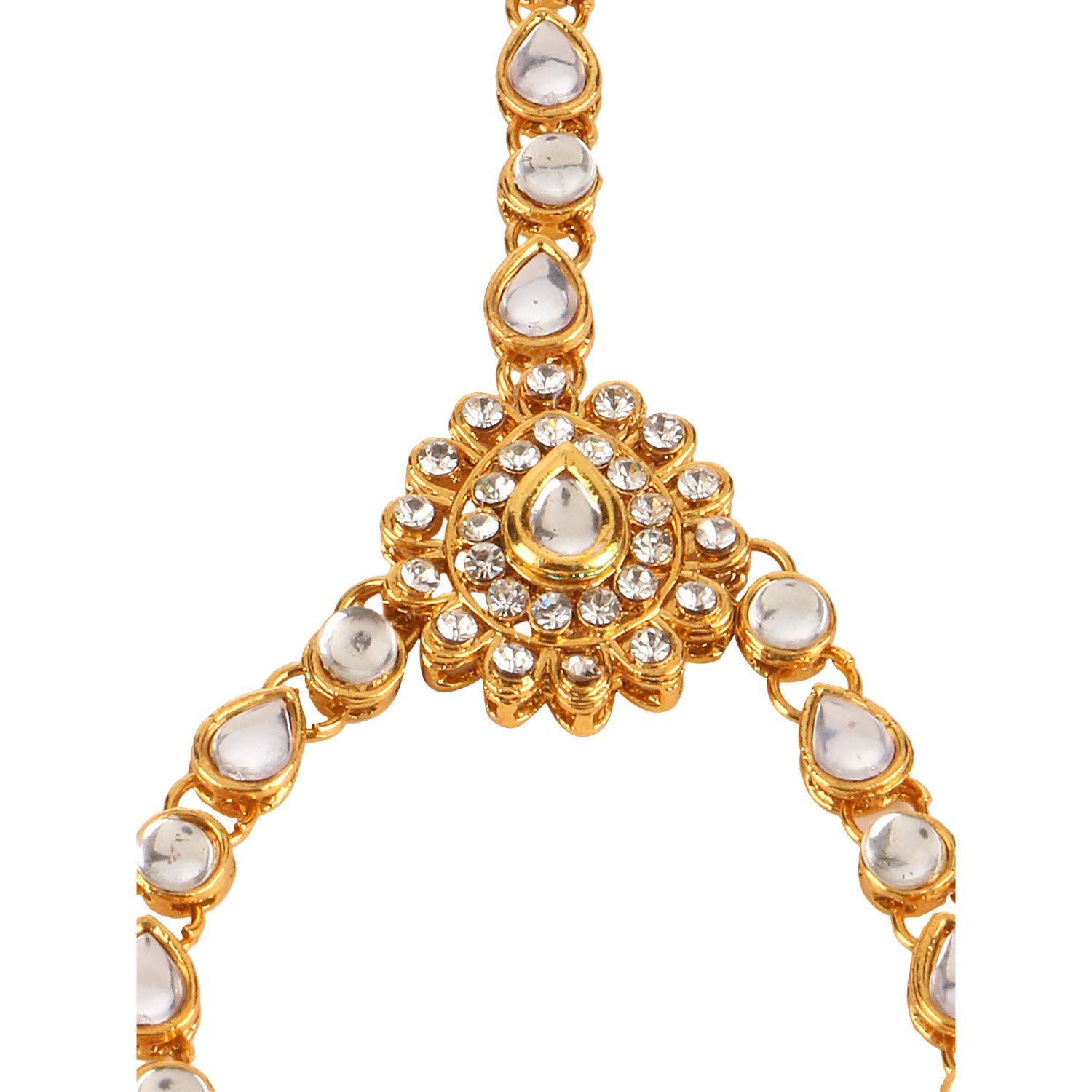 Efulgenz Mothers Day Indian Bollywood Crystal Kundan Finger Ring Link Chain Wedding Bridal Bracelet Hand Harness Slave Bracelet Jewelry