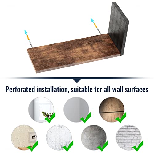 NiHome Floating Wall Shelves 3-Pack, Hanging Corner Shelves, Rustic Wood Book Shelves, Corner Bookshelf for Bedroom, Living Room, Bathroom, Wall Mounted Decor (Black & Brown)