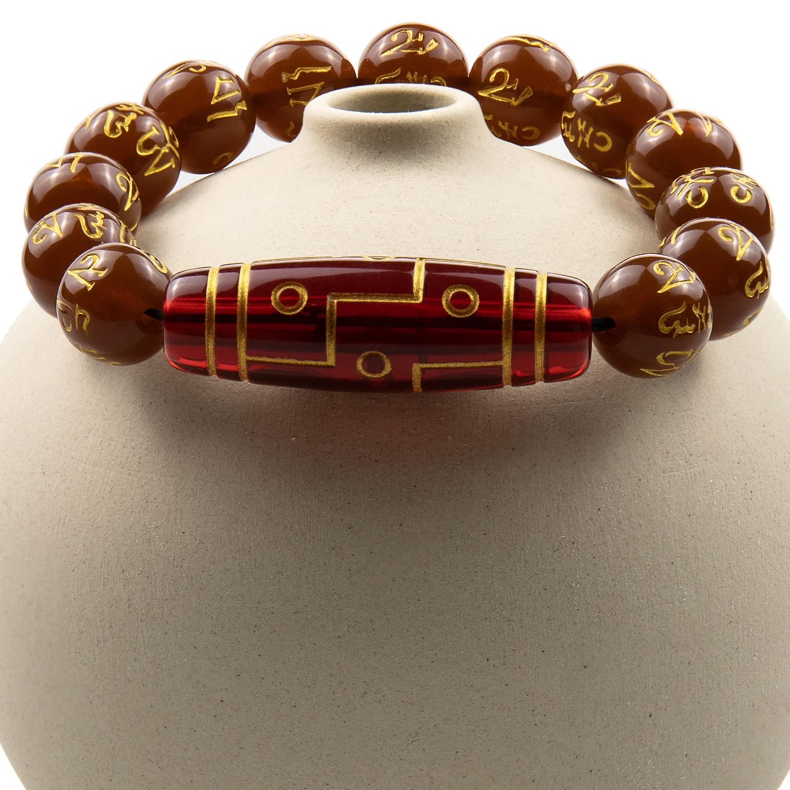 Fardtry Obsidian Sanskrit Feng Shui Black Bracelet Lucky Fortune with Premium Gift Box (Amber)