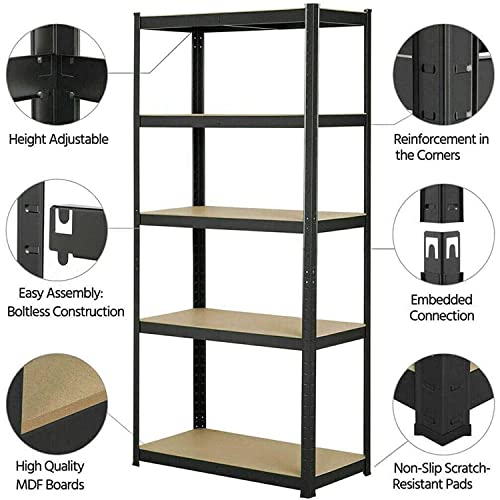 Metal Shelving Unit Adjustable Garage Storage Utility Rack Heavy Duty Shelves Organization Multipurpose Shelf Warehouse Basement Kitchen Living Room, 5-Tier, 11" D×28" W×59" H, 1 Pack