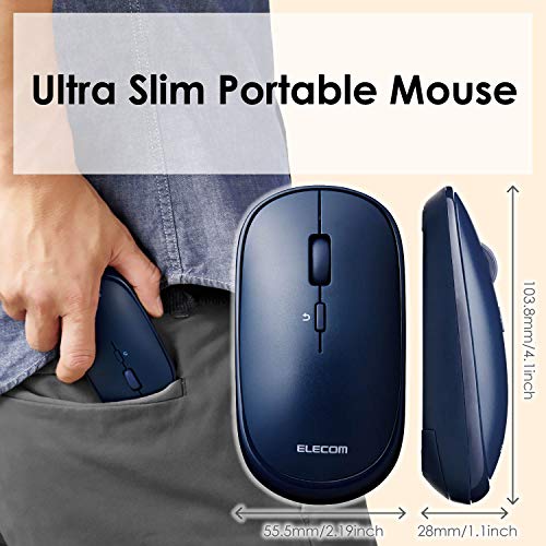 ELECOM Wireless Mouse, with USB Receiver, Silent, Quiet Click, Slim, 4 Button, for iPad, Laptop, PC and Mac, Blue (M-TM10DBBU/EC)