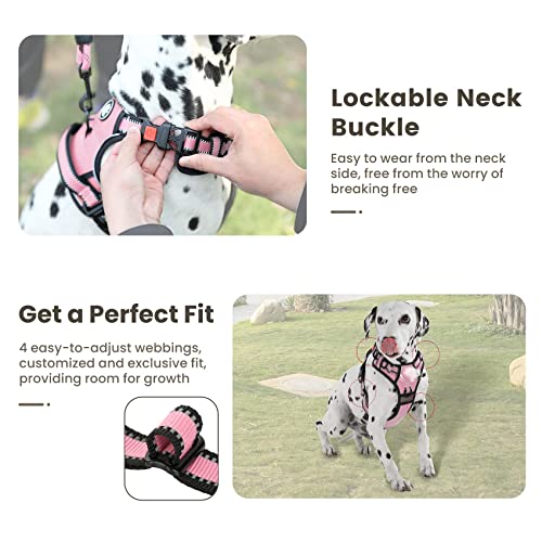 FURRYFECTION No Pull Vest Harness, Reflective with Leash No Choke Soft Padded, Adjustable Front Lead Dog Harnesses with Seat Belt for Small Medium Large Dogs, Pink, L