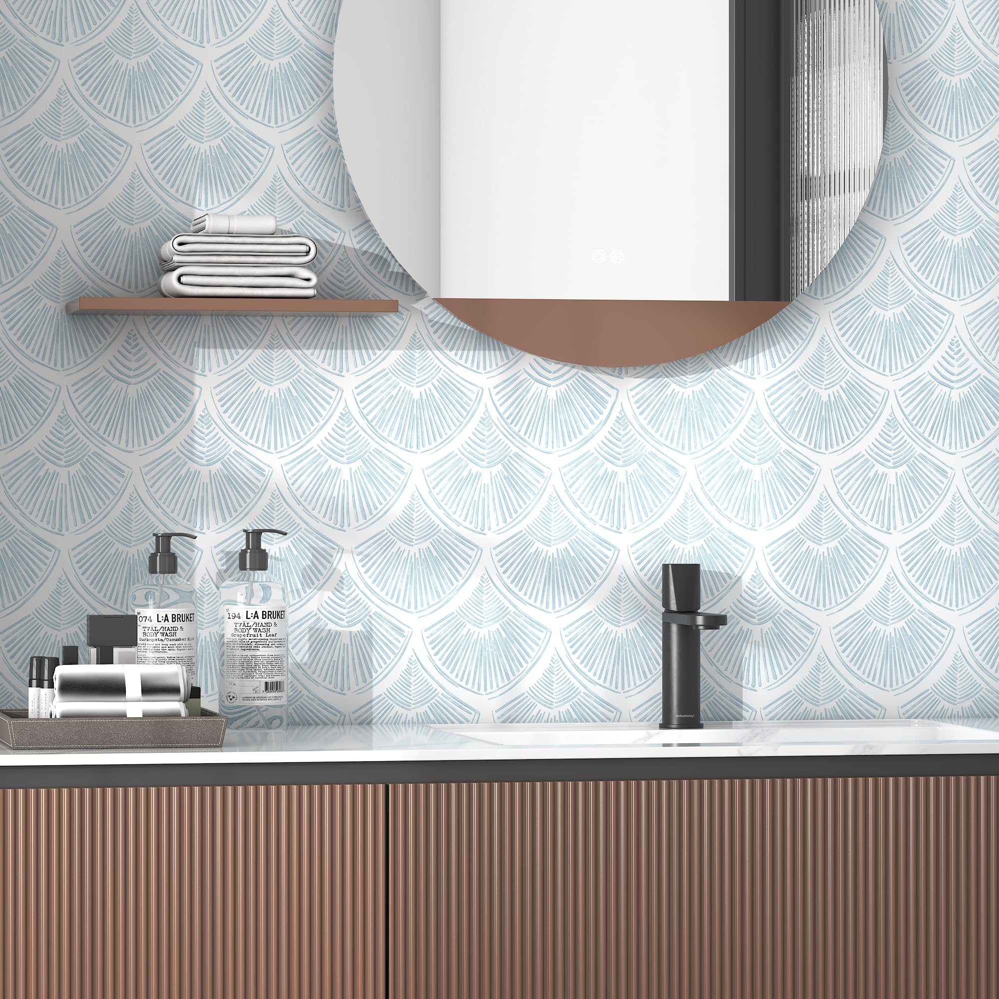 Modern Peel and Stick Wallpaper 17.3''×78.8'' Self Adhesive Wallpaper Blue and White Decorative Contact Paper Boho Removable Wall Paper for Bedroom Waterproof Wallpaper Bathroom Cabinets Decor Vinyl