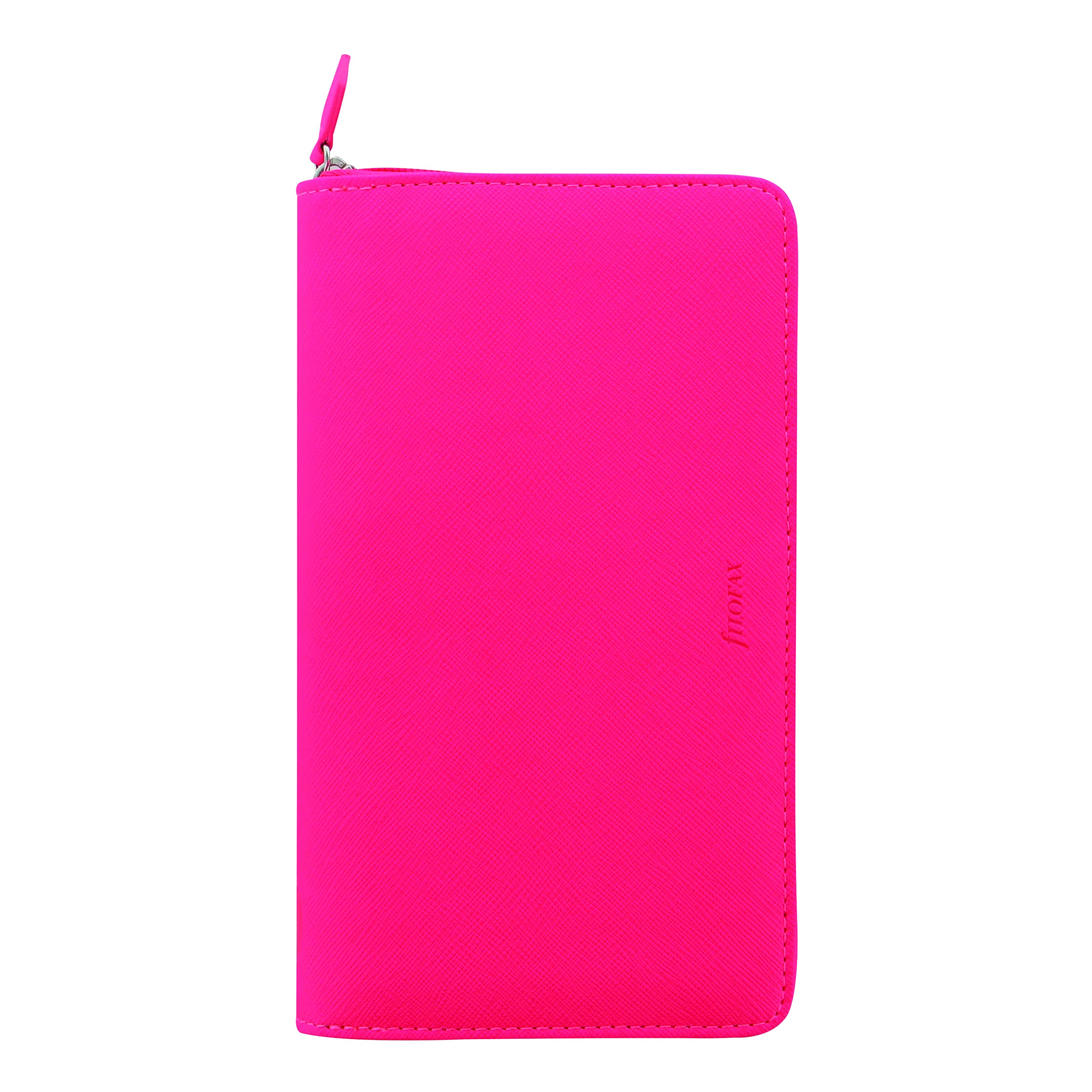 Filofax Saffiano Fluoro Zip Organizer, Personal Compact Size, Fluoro Pink - Cross-Grain, Leather-Look, Six Rings, Week-to-View Calendar Diary, Multilingual, 2022 (C028751-22)