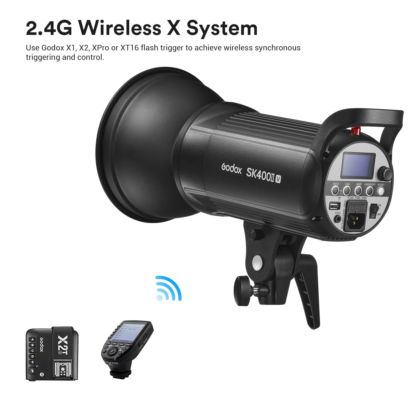 Godox SK400II-V Studio Strobe, New Upgraded Version of SK400II, 400W 2.4G Wireless X System GN65 5700K Monolight with LED Modeling Lamp, Bowens Mount, 0.1-1.5s Recycle Time - 110V