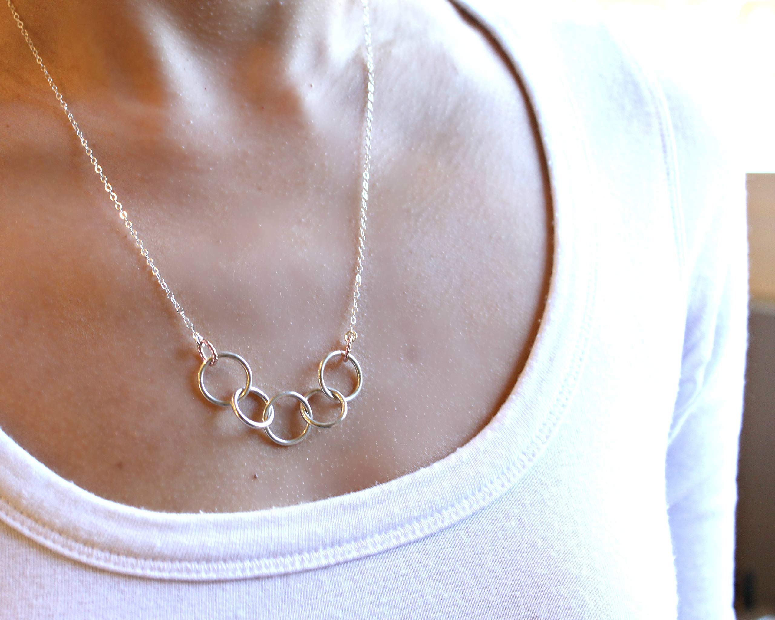 EFYTAL 50th Birthday Gifts for Women, 925 Sterling Silver Five Circle Necklace For Her, Thick Ring 5 Decade Jewelry 50 Years Old