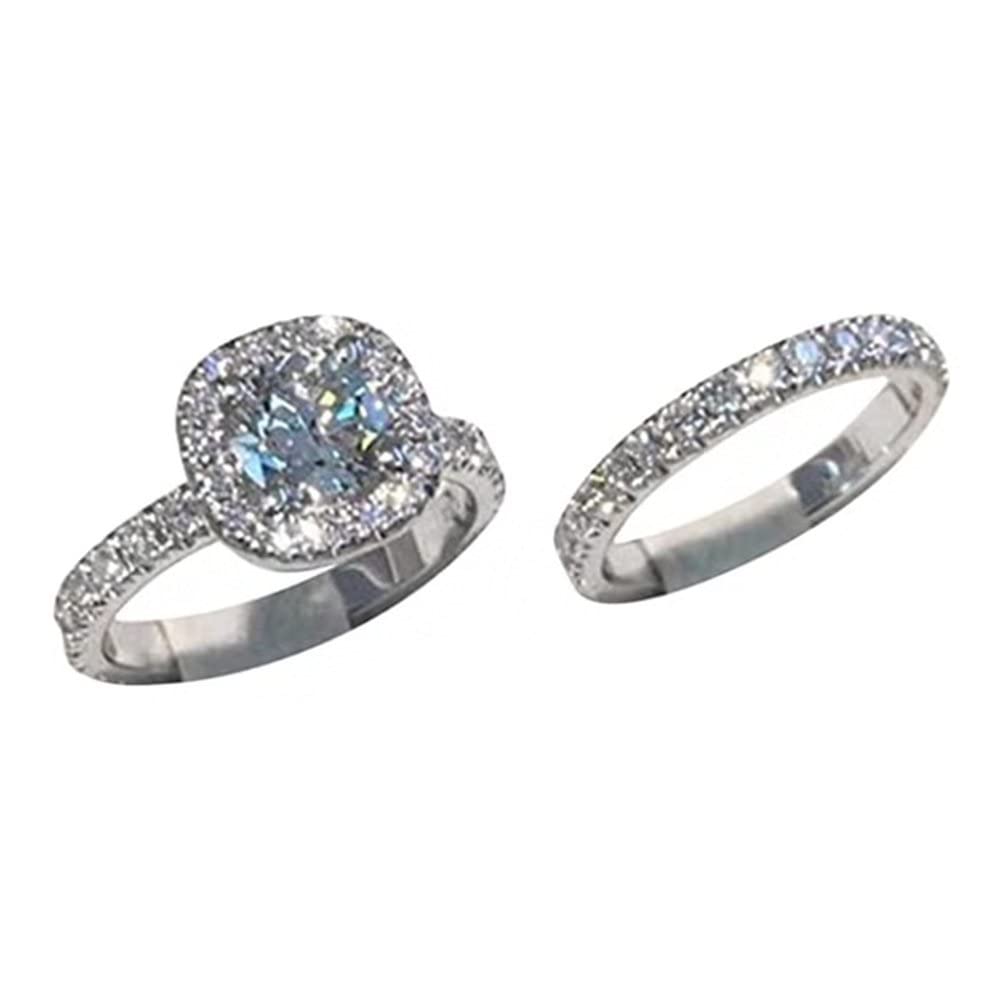 Fashion Square inlaid zircon ring wedding ring for women ring round diamond wedding gift Mother's Day(size,9)