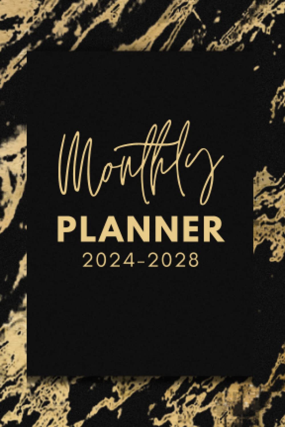 Five Year Pocket Planner 2024-2028: Mini Monthly Dated Agenda for 5 Years from January 2024 to December 2028 - Black Gold Marble Cover !