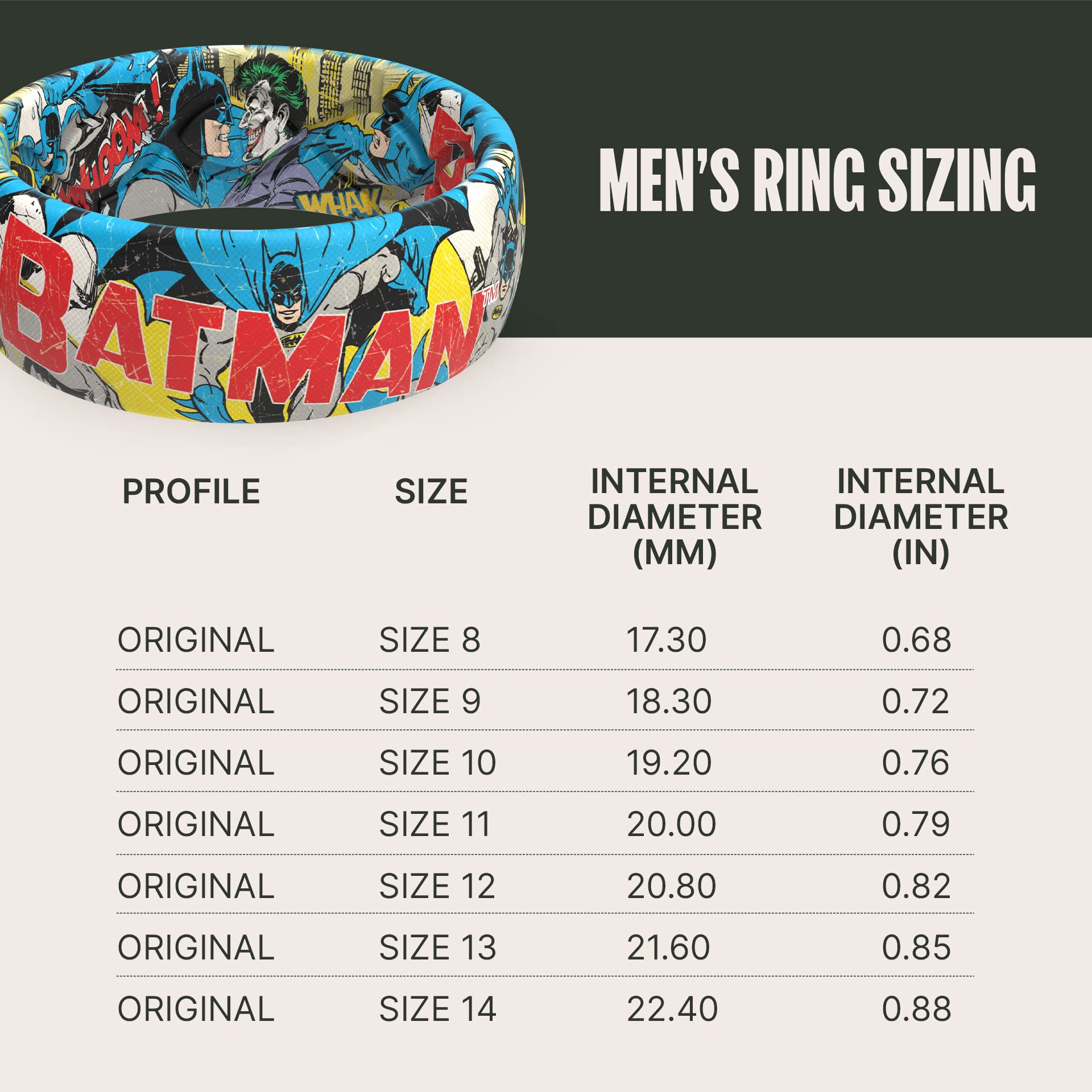 Groove Life DC Comics Classic Batman Silicone Ring - Breathable Rubber Wedding Rings for Men, Lifetime Coverage, Unique Design, Comfort Fit Ring - Size 12
