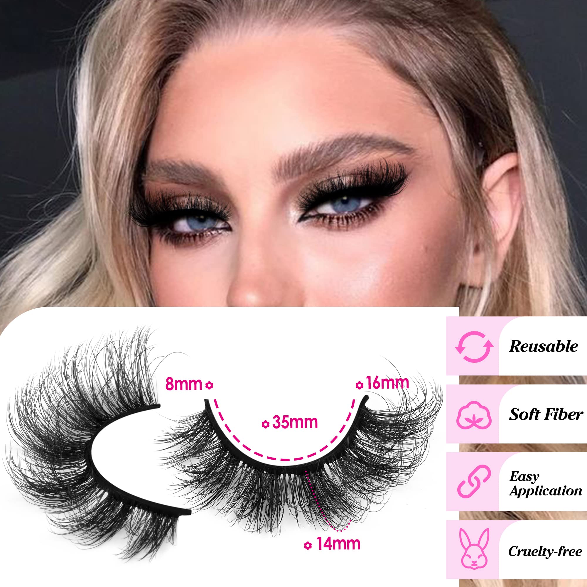 False Eyelashes Fluffy Wispy Mink Lashes 16mm Natural Full Volume PestaƱas Cat Eye Lashes 9 Pairs by Yawamica Black