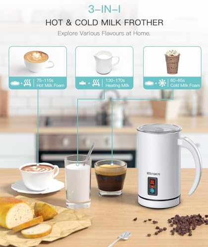 EZBASICS Electric Milk Steamer, 8.4oz/250ml Automatic Hot and Cold Foam Maker, Milk Warmer for Coffee, Latte, Cappuccinos with Two Whisks for Frothing and Heating Milk
