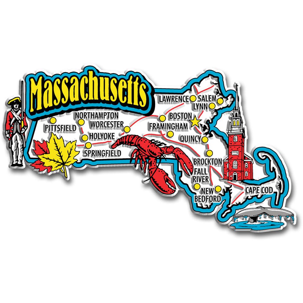 Massachusetts Jumbo State Magnet by Classic Magnets, 4.8" x 2.8", Collectible Souvenirs Made in The USA