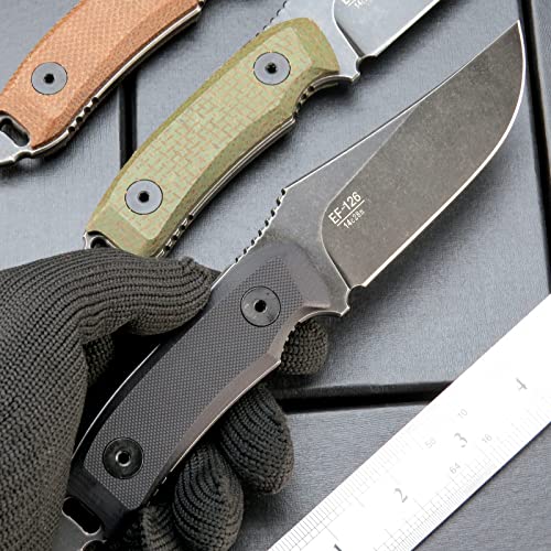 Eafengrow EF126 Fixed Blade Knife 14C28N Steel Blade, G10 Handle Full Tang Fixed Knife for Outdoor Camping Hunting Survival EDC Tool Knife(Black)