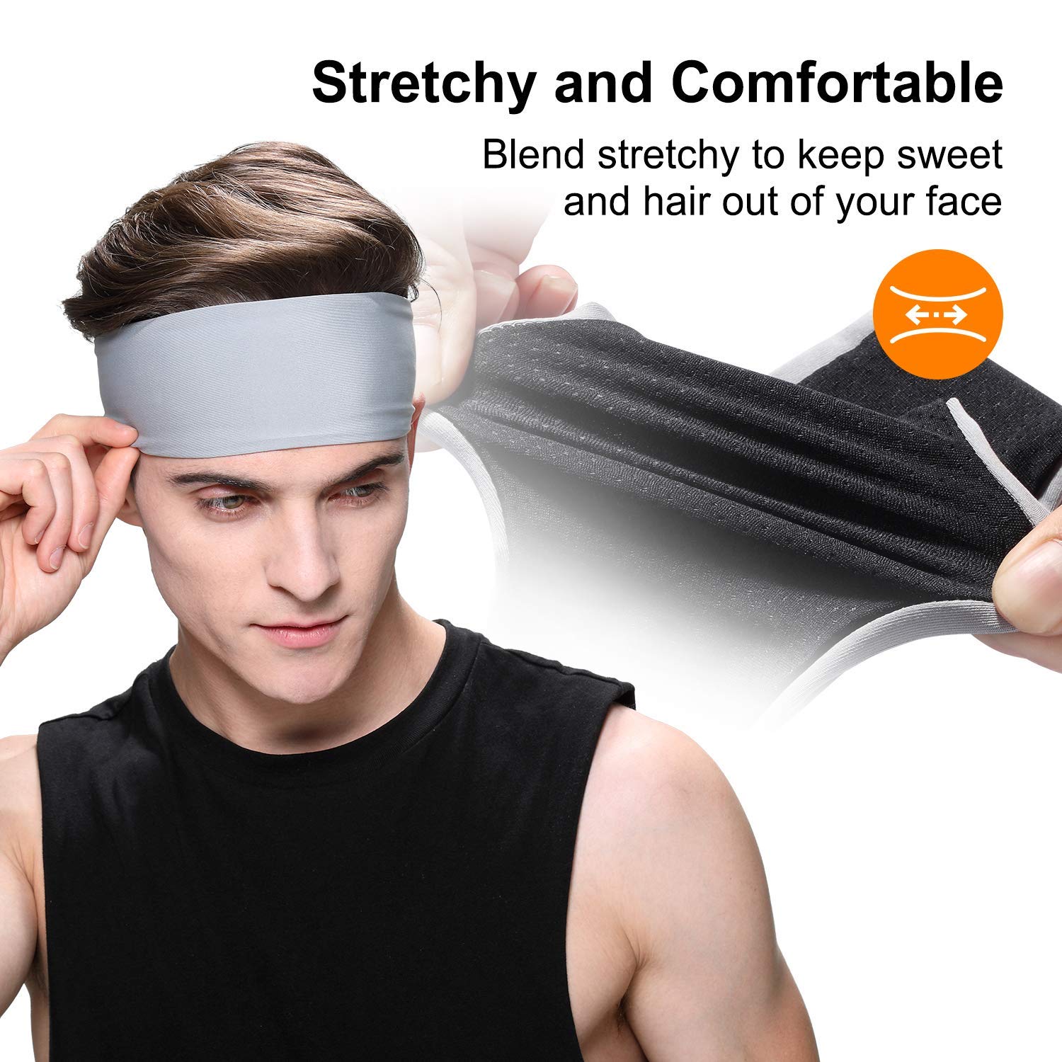 EasYoung Headbands for men, 3 pack Guys Workout Sweatbands Sport Headbands for Running, Crossfit, Working Out and Performance Stretch Workout Hairbands, Moisture Wicking Versatile Headbands Fits All