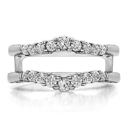 Elegant Touch 2 pcs Women's Round Brilliant Round Cut Diamond Solitaire Ring with Guard Enhancer Engagement,Wedding Rings Set (6.5)