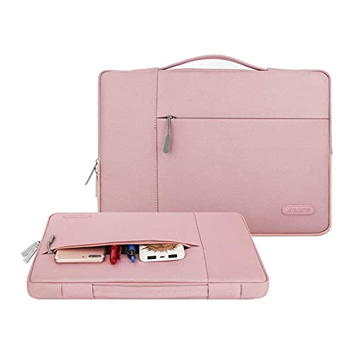 MOSISO Laptop Sleeve Compatible with MacBook Air 13 inch M2 M1 2023-2018/Pro 13 inch 2023-2016, Polyester Multifunctional Briefcase Bag, Pink
