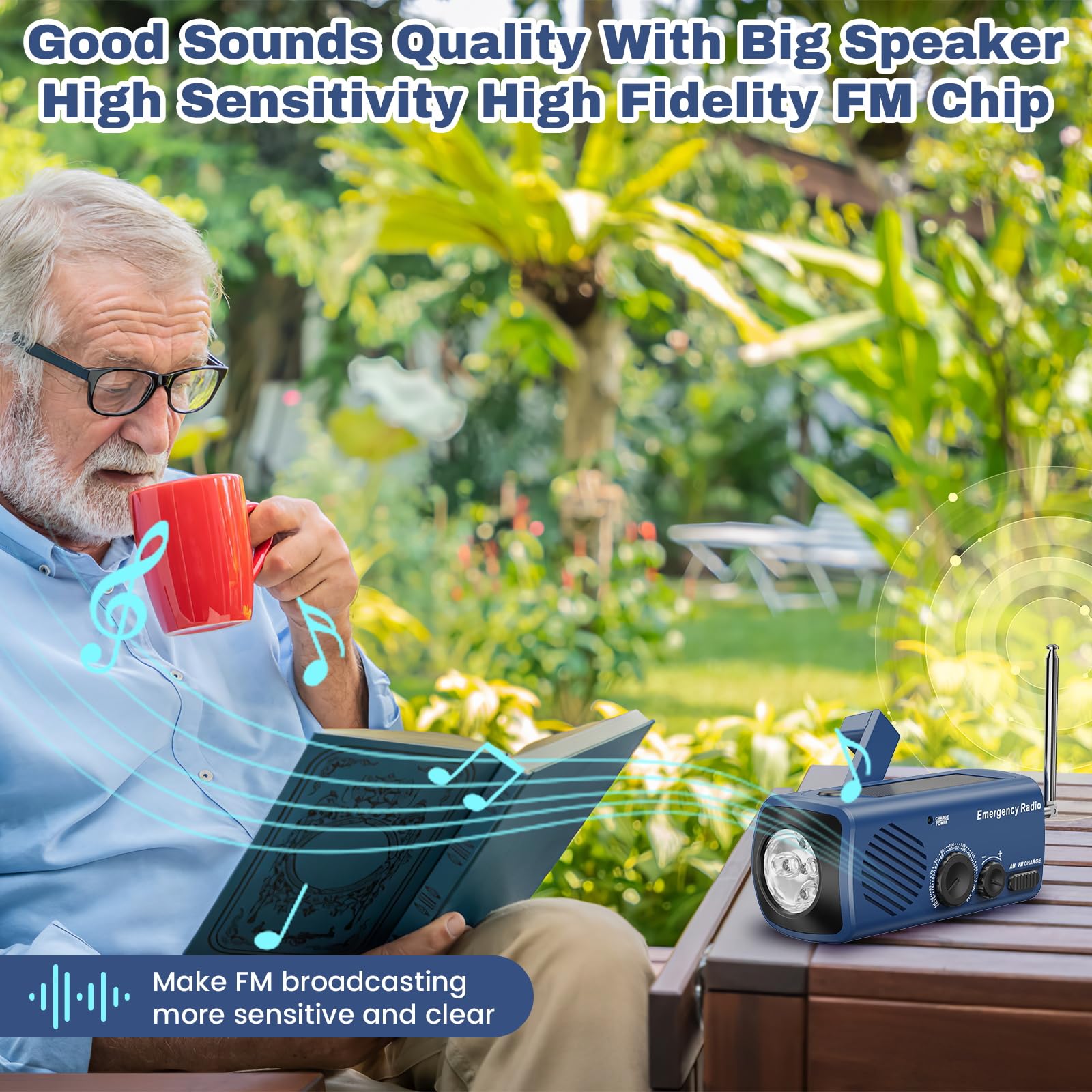 Emergency Hand Crank Radio AM/FM with LED Flashlight, Portable Weather Radio with Solar Charging Manual Crank and Battery Operation, Mergency Phone Charging for Home Outdoor Camping(Blue)