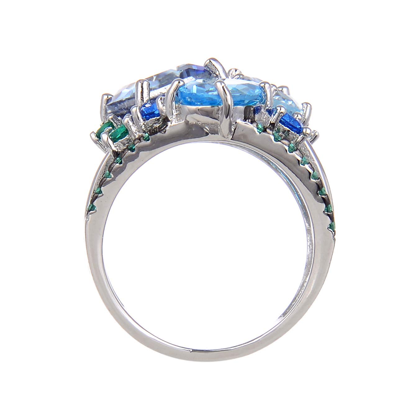 Fine Color Jewels Rhodium Plated Sterling Silver 1.83 carat Mystic Quartz and Blue Topaz Cocktail Ring Chunky Statement Ring (Size 5, 6, 7, 8)