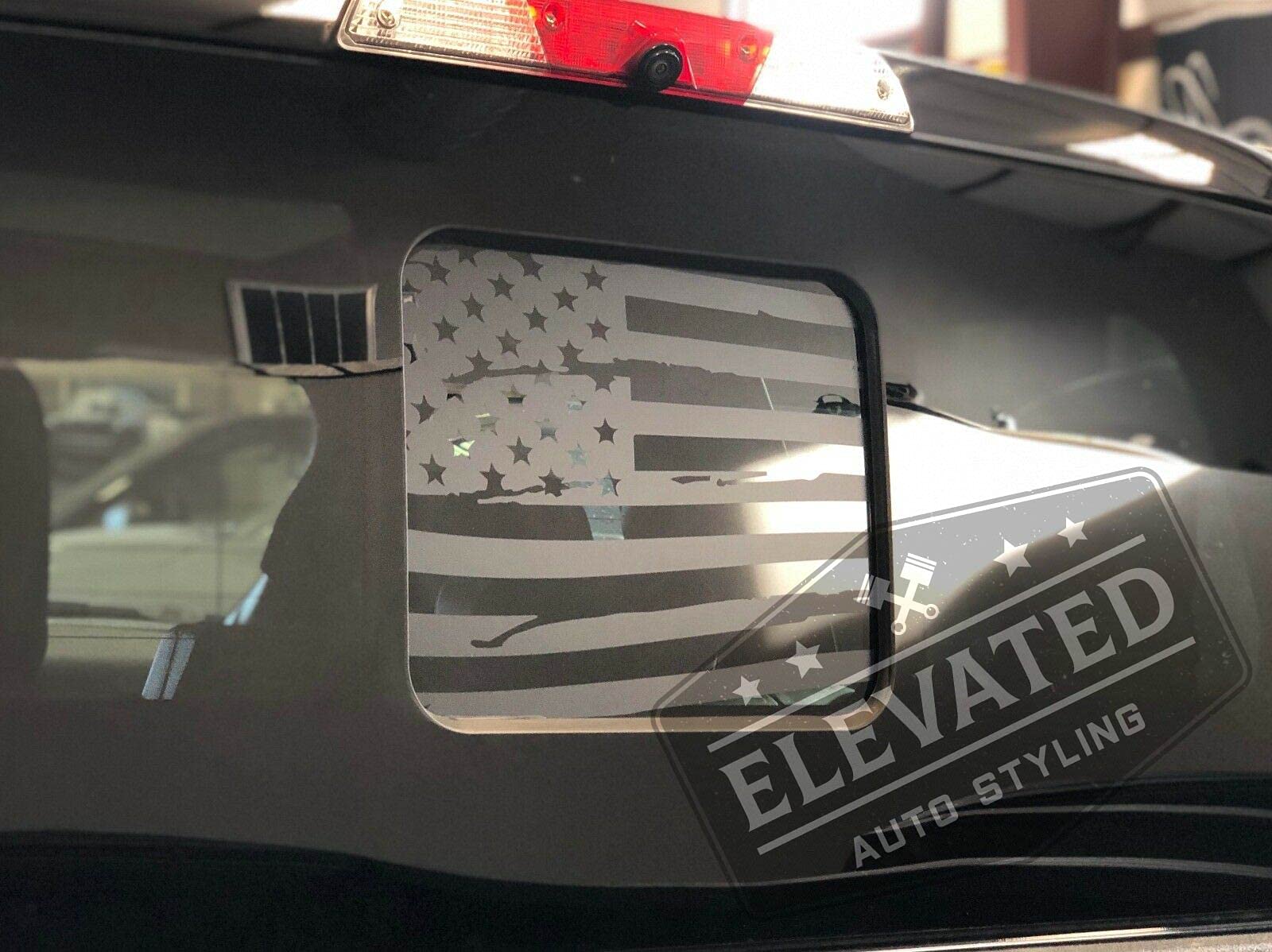 Elevated Auto Styling - Ford F150 Rear Middle Window American Flag Decal Fits, F250, F350… (Distressed)