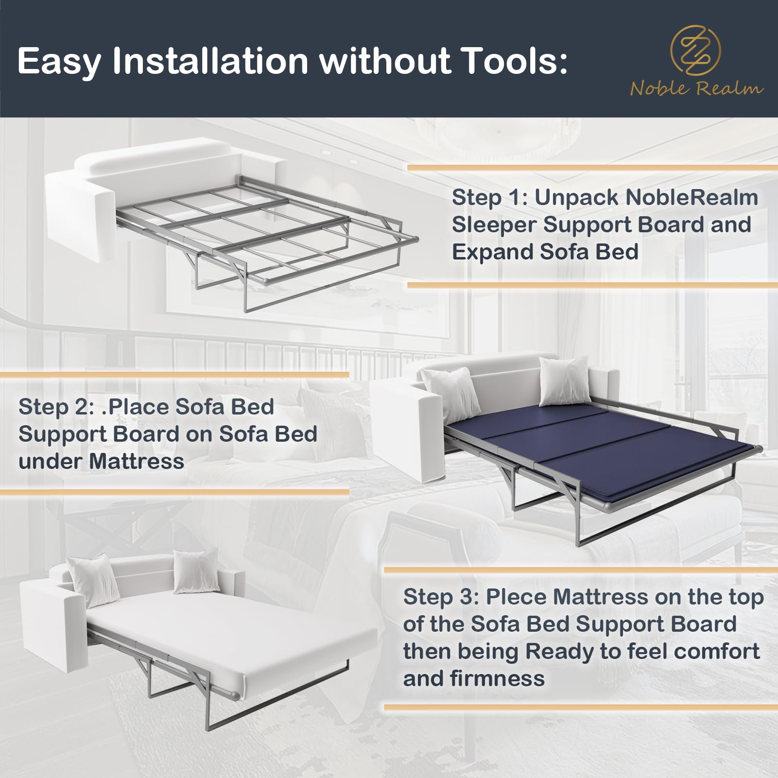 NobleRealmยฎ ๐๐ฒ๐๐๐ฒ๐ฟ ๐ฆ๐ถ๐๐ฒ Sleeper Sofa Board | Queen Bunkie Board (58.5โx64โ Queen Size) Under Mattress Support Board | Bed Board