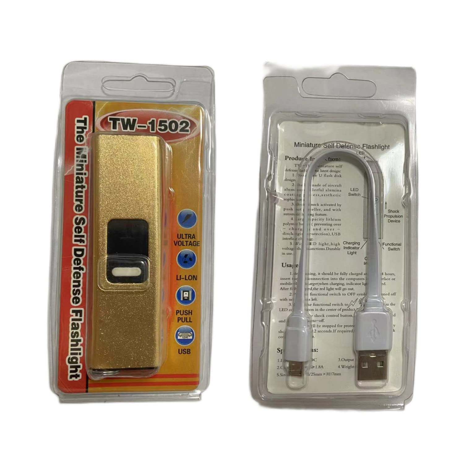 Fashion Woman Micro USB Keychain Stun Gun Rechargeable with LED Flashlight