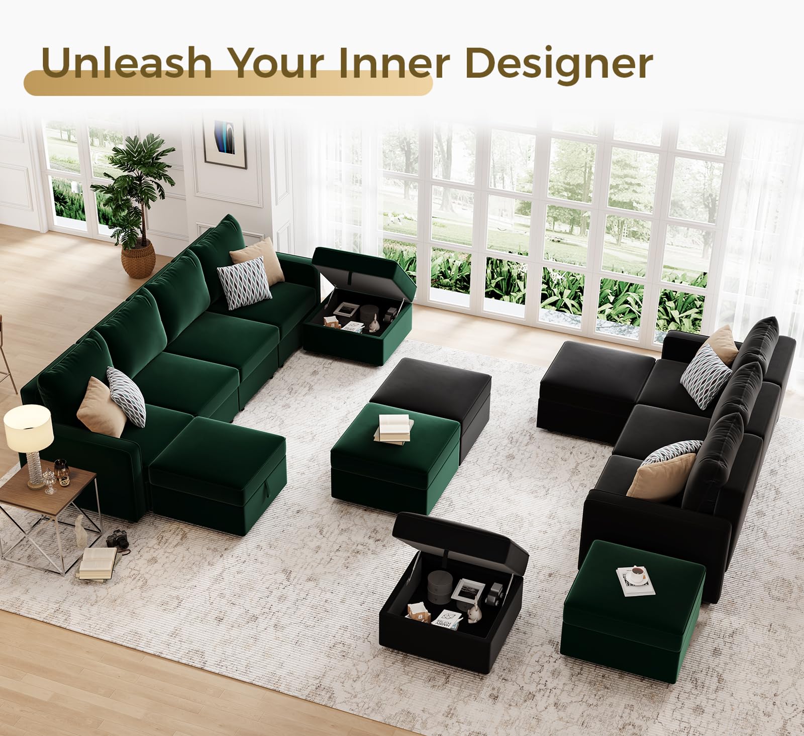 Modular Sectional Sofa, 91 Inch Comfy Sofa, 3 Seater Sofa with Storage Space, Sleeper Sofa, Cloud Couch, Modern Sofa for Living Room, Velvet, Black