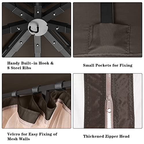 MASTERCANOPY Tool Free Patio Gazebo Screw Free Easy Installation Outdoor Garden Gazebo with Netting Walls (11x11,Dark Brown)