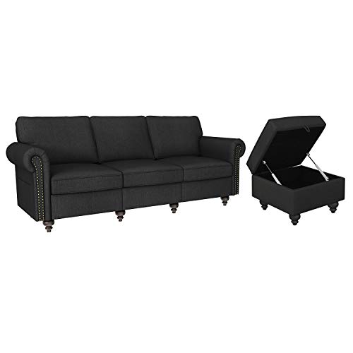 Nolany Sectional Sofa with Storage Ottoman, L Shaped Couch with Reversible Chaise for Small Space, Sectional Couches for Living Room, Dark Grey