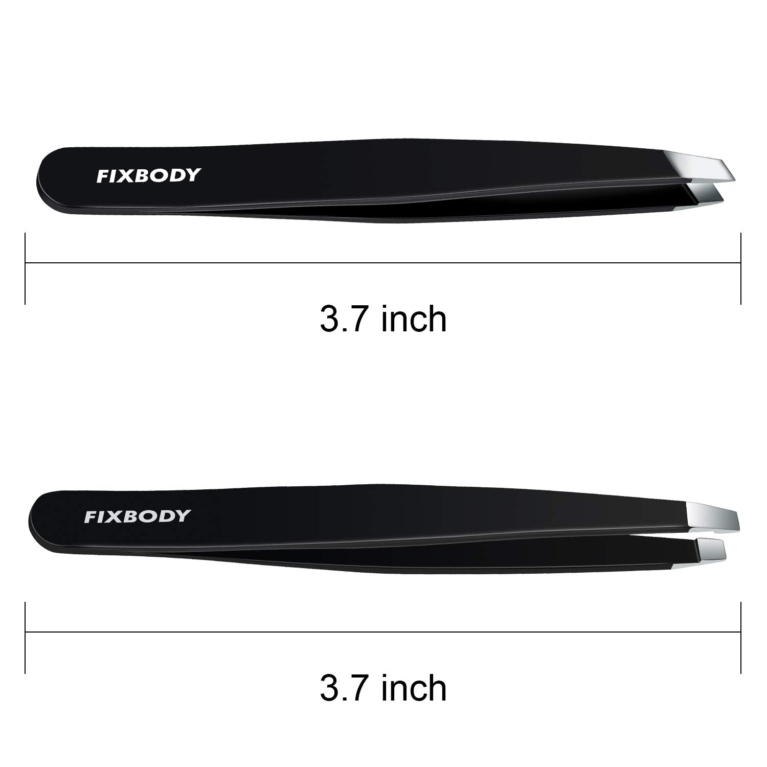 FIXBODY Stainless Steel Eyebrows Plucking Tweezers, Precision Flat and Slant Eyebrows Tweezer Set for Ingrown Hair, Black