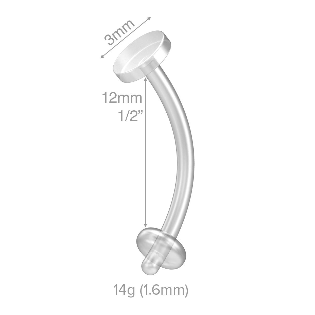 Evonix 4pc 14g Bioflex Belly Button Retainers Clear Invisible Rings Bioplast Navel Plastic 10mm 3/8