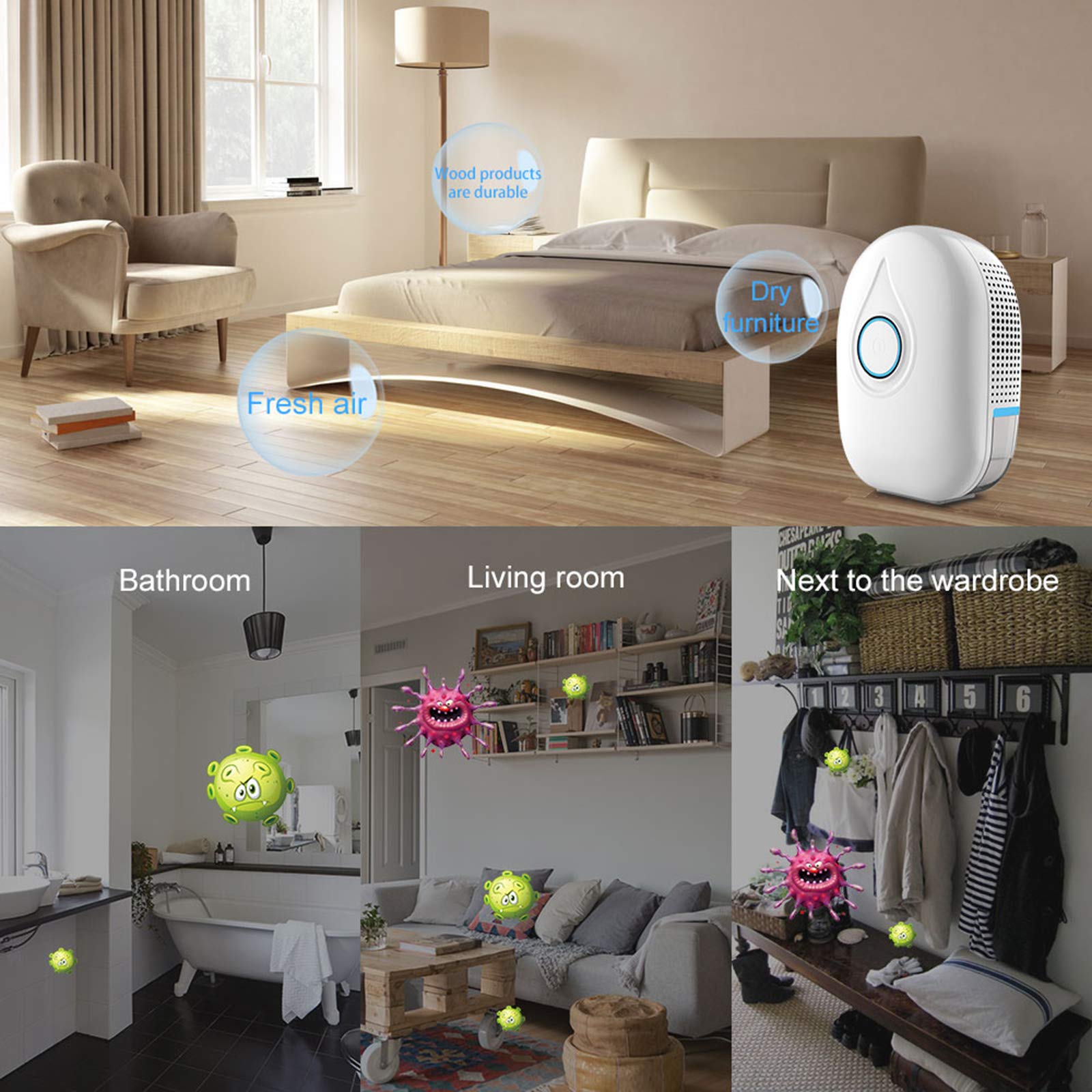EALEK Electric Mini Dehumidifier 500ML Auto shut off Ultra-Quiet Portable and Compact Quiet Small Dehumidifiers or Bedroom Bathroom Closet Basement