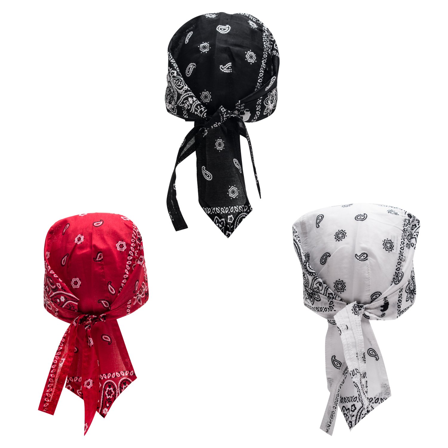 Elephant Brand Doo Rag 100% Cotton - Skull Cap Beanie for Cycling - Head Wrap Pack of 3 (Paisley)