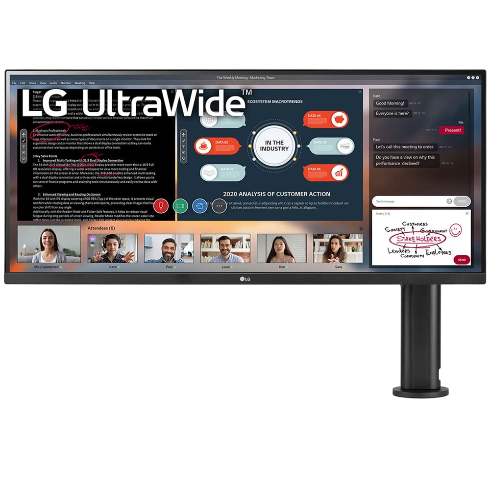 LG 34WP580-B 34 inch UltraWide FHD HDR Monitor with Ergo Stand Bundle with Deco Gear HDMI Cable 2 Pack + Gamer Surface Mousepad + Screen Cloth