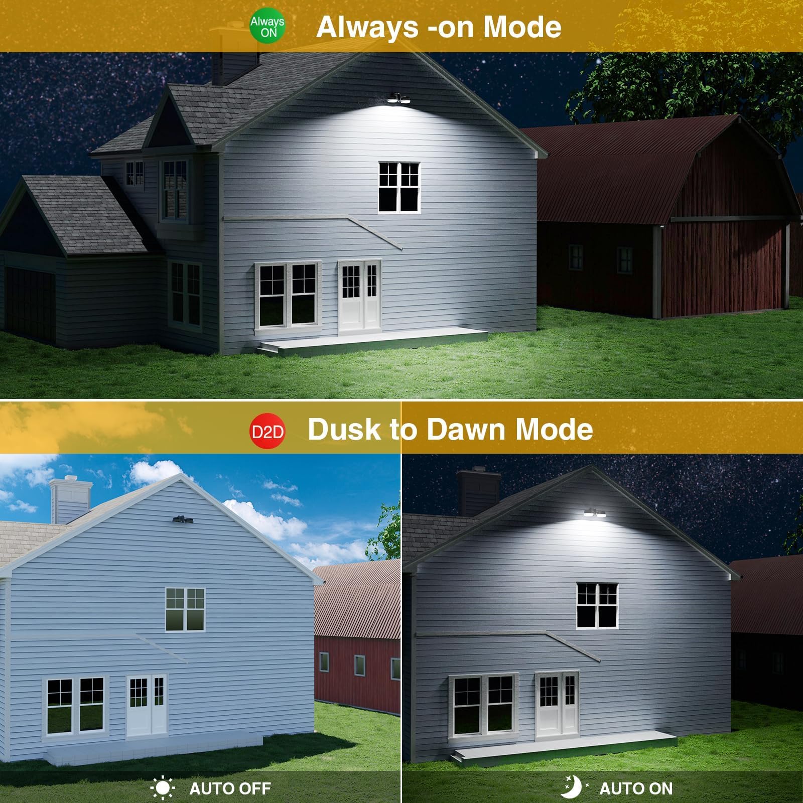 Onforu 100W LED Barn Light Dual-Head with Timer, Dusk to Dawn Outdoor Flood Lighting with Remote, 6500K Daylight 10000lm Adjustable Brightness, IP65 Waterproof Street Area Light for Yard Garage Barns