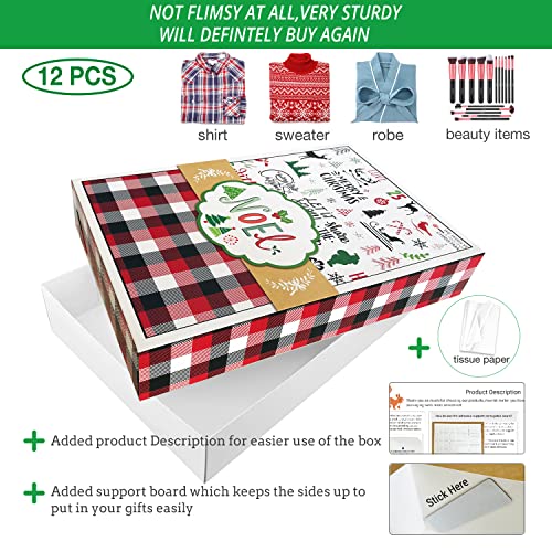 Party Funny 12Christmas Gift Wrap Boxes Bulk with Lids, 12 Tissue paper and 80 Count Foil Christmas Tag Stickers for Wrapping Large Clothes (Shirts,Tshirt) and Xmas Holiday Present