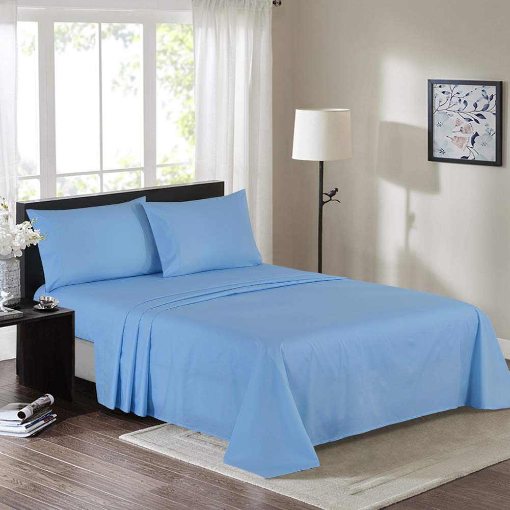 ELINEN King Percale Bed Sheets, 200 Thread Count Cotton Polyester Blend Sheet Set,Wrinkle Free,Breathable,Crisp Refreshing Feeling, 60 Cotton 40 Polyester Cotton Rich Sheets 4 PC(Green Frond,King)