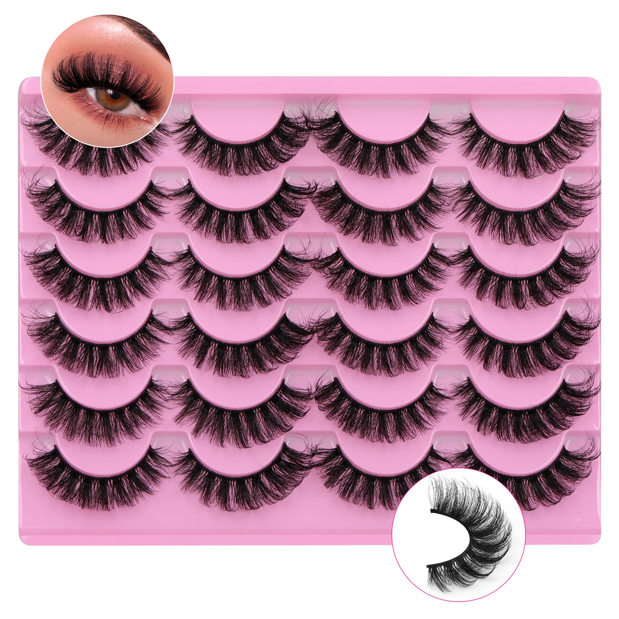 False Eyelashes Natural Lashes Pack 15mm Fluffy Mink Lashes Natural Look Wispy Cat Eye lashes False Lashes 14 Pairs Multipack by Yawamica