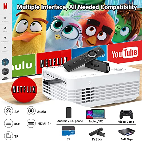 Faltopu Native 1080P Projector, Projector With WiFi and Bluetooth Projector, 5G WiFi Mini Movie Outdoor Projector Compatible with iOS/Android, TV Stick, HDMI, USB